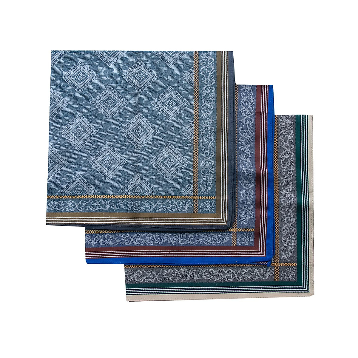 Mens Soft Cotton Handkerchiefs Old-fashioned Jacquard Pattern Assorted Pack 3PCS