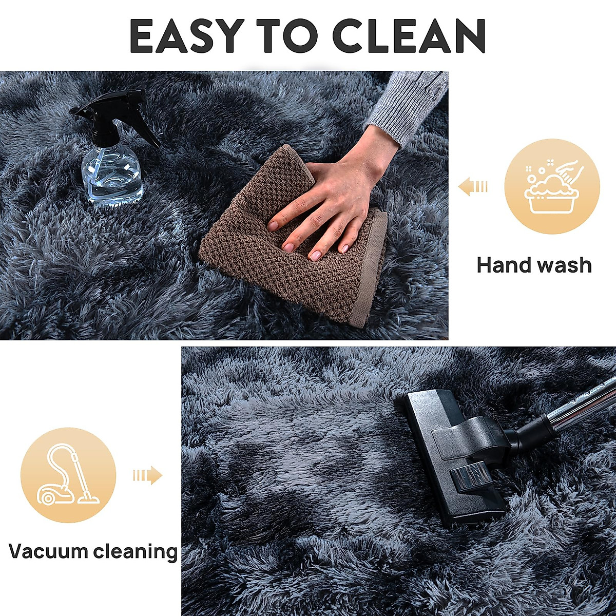 Isdook Anti-Skid Rectangular Fuzzy Rug Fluffy Rug for Living Room Non-Slip Shag Fuzzy Rug for Nursery Tie-Dyed Blue Grey Rectangle 2x3 Feet