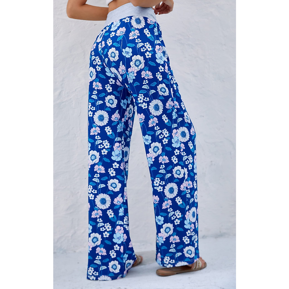 X-Image Womens Plus Size Yoga Sweatpants Wide Leg Pajamas Pants Comfy Drawstring Workout Joggers Pants Flower, XXX-Large