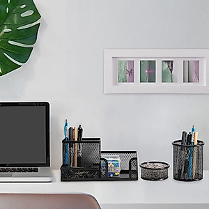 HMXLJJY Pen Holder for Desk,Mesh Wire Desk Organizer Set Office Supplies Caddy,Desk Accessories Set has Desk Organizers,Pen Holder Organizer and Paper Clip Holder,Good for Office Home(Black)