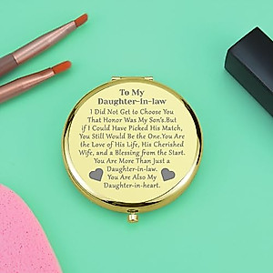 My Daughter in Law Gift Compact Makeup Mirror - Folding for Wedding Day & Funny Christmas/Valentine Gift for Her (Gold)