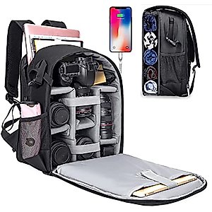 Cwatcun Camera Backpack with Extra Storage, DSLR SLR Water Resistant Camera Bag with 15.6" Laptop Compartment Fits Canon Nikon Sony Camera, Camera Case with Tripod Holder for Women Men Photographer