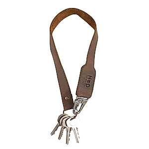 Hide & Drink, Keychain Lanyard, Badge Holder, Clip to Attach to House, Car, and Apartment Keys, ID, Full Grain Leather, Handmade, Bourbon Brown