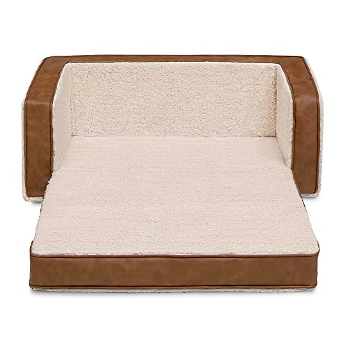 Delta Children Cozee Flip-Out Sherpa 2-in-1 Convertible Sofa to Lounger for Kids, Cream Sherpa/Faux Leather