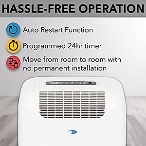 Whynter ARC-101CW Cool Size 10,000 BTU (5,200 BTU SACC) Portable Air Conditioner, Dehumidifier, and Fan with Activated Carbon Filter and Storage Bag, up to 300 sq ft in White
