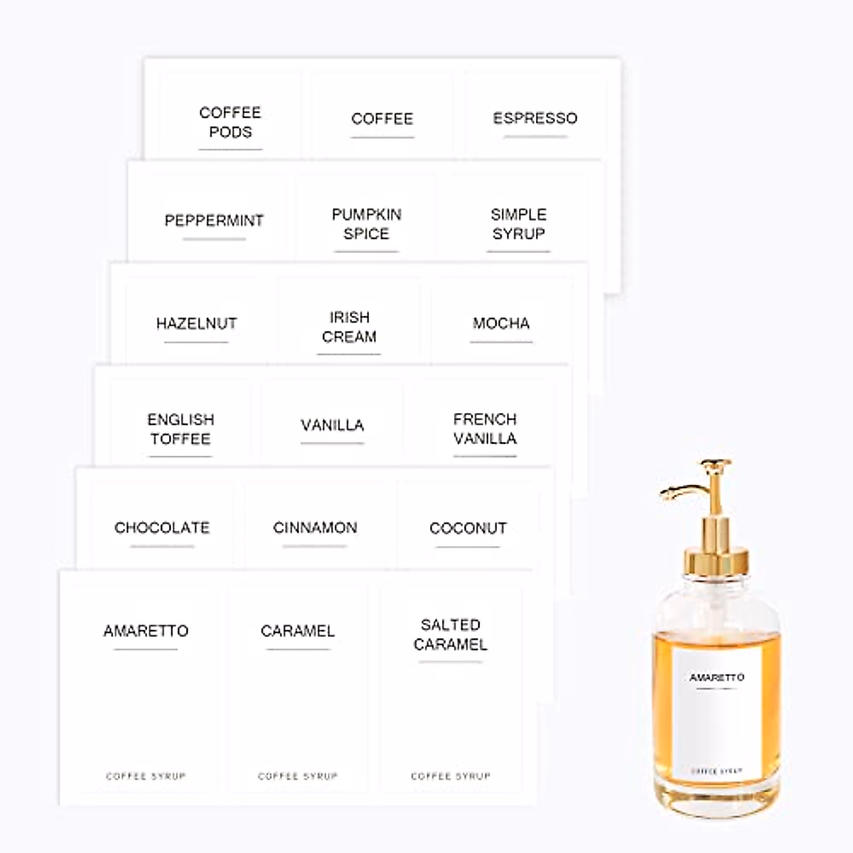 Mustry Coffee Syrup Labels for Coffee Bar Labels for Coffee Syrup Bottles (Standard)