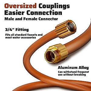 Worth Garden Hybrid 25 Feet Garden Hose, No Leak 5/8-Inch Flexible Lightweight Water Hose - Male to Female Fittings - 8 YEARS WARRANTY