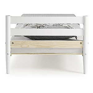 Camaflexi Mid-Century Modern Platform Bed/Solid Wood/Slat Headboard/Mattress Foundation of 10 Wood Slats - No Box Spring Needed/Easy Assembly, Mult. Colors, Twin (White)