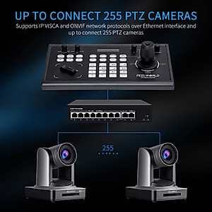 FEELWORLD KBC10 PTZ Camera Controller with Joystick and Keyboard Control LCD Screen PoE Supported for Live Streaming Church Conference