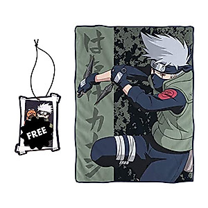 Naruto Shippuden Fleece Blanket for Couch Sofa and Bed | 45 X 60 Inches Naruto Blanket with Free Air Freshener Featuring Kakashi | Official Licensed | by Just Funky