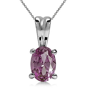 Silvershake 7X5mm Simulated Alexandrite 925 Sterling Silver Solitaire Pendant with 18 Inch Necklace