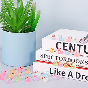 FRIUSATE 100 PCS Tiny Ducks Miniature Resin Duck Glow in The Dark Ducks Mini Figures Micro Landscape Aquarium Dollhouse Ornament Potted Plants DIY Decoration for Prank Party Favor, Ducks Luminous