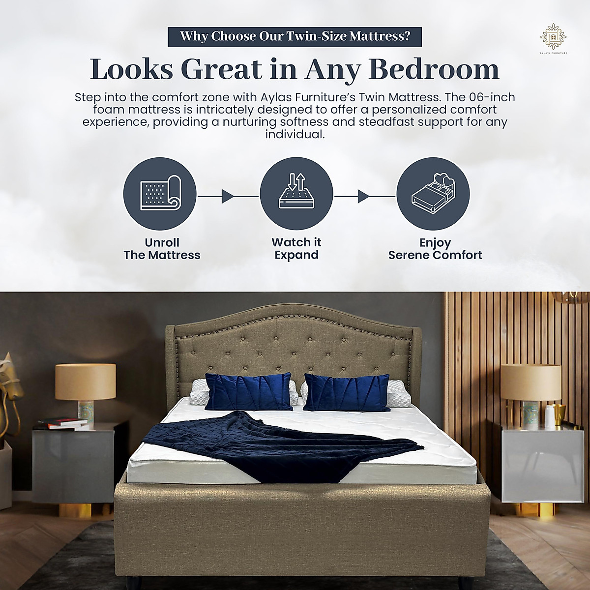 Aylas Furniture Twin Bed Mattress 6 Inch Twin Foam Mattress High Density Reflex Support Layer & Visco-Elastic Comfort Foam with Premium Polyester Cover Eco-Friendly Breathable Firm Twin Mattress