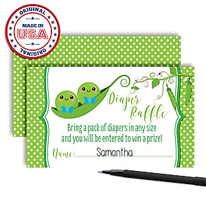 Two Peas In A Pod Twin Boys Diaper Raffle Tickets for Baby Showers, 20 2" X 3” Double Sided Insert Cards for Games by AmandaCreation, Bring a Pack of Diapers to Win Favors & Prizes!