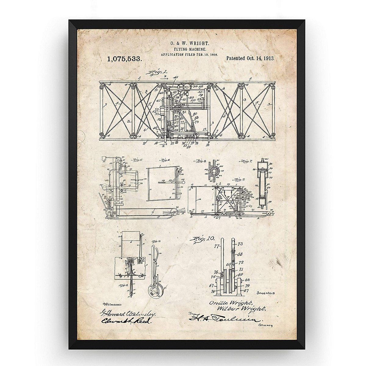 Magic Posters Wright Brothers Patent Prints - Flying Machine 1913 - Vintage Art Posters Pilot Gifts For Men Women Aviation Blueprint - Frame Not Included