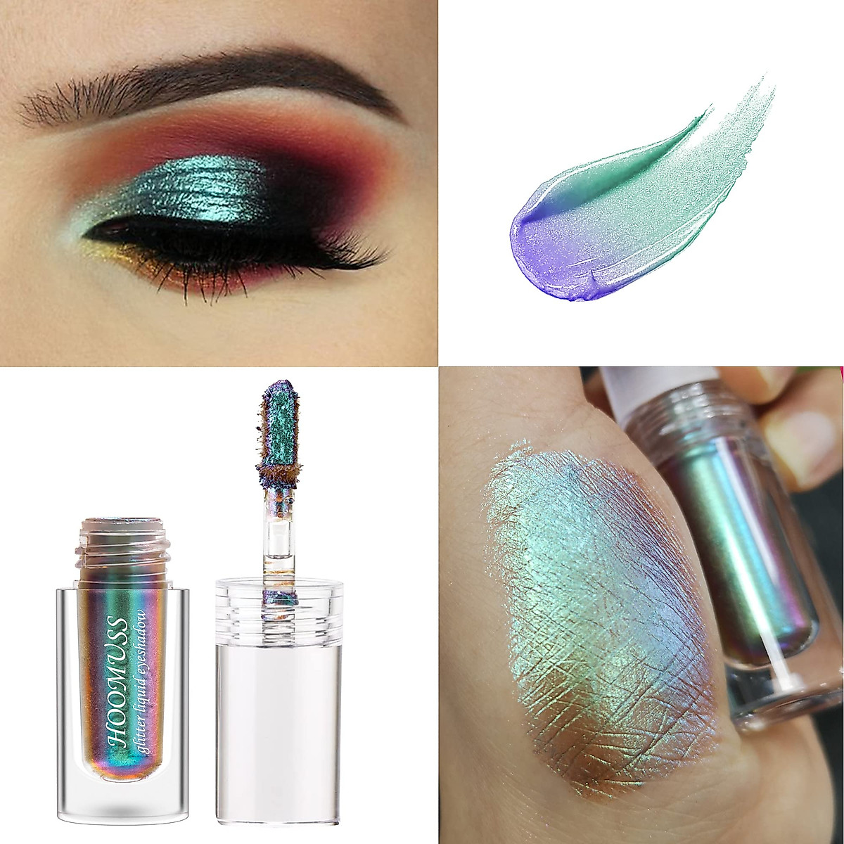 HOOMUSS Glitter Liquid Eyeshadow, 3Colors Chameleon Liquid Metallic Eyeshadows Holographic Glitter Multichrome Eye Makeup Set, Long Lasting Wearing, Highly Pigment, Quick-Drying (#1+6+7)