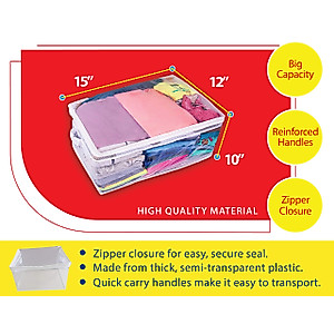 Extra Large Big 10 Gallon Size Clear Plastic Totes, Zippered Storage Bags for Home, Travel, Moving, Clothing, Space Saver Closet Organization, Quilts, Blankets, Toys (Pack of 4) (10 Gallon)