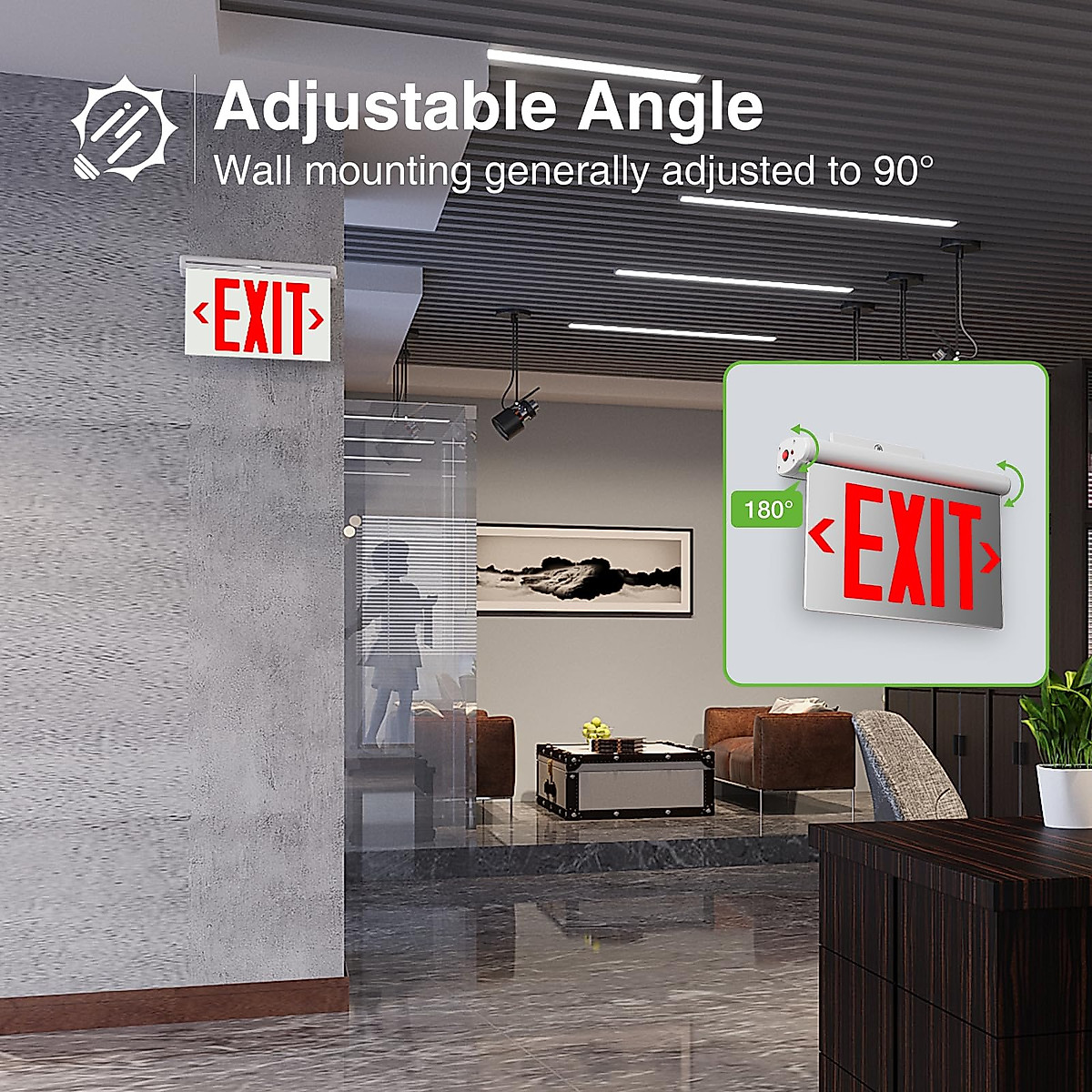 FREELICHT 2 Pack Red LED Double-Sided Exit Sign with Battery Backup，Exit Sign for Business，Easy To Install，UL Certified，AC 120/277V