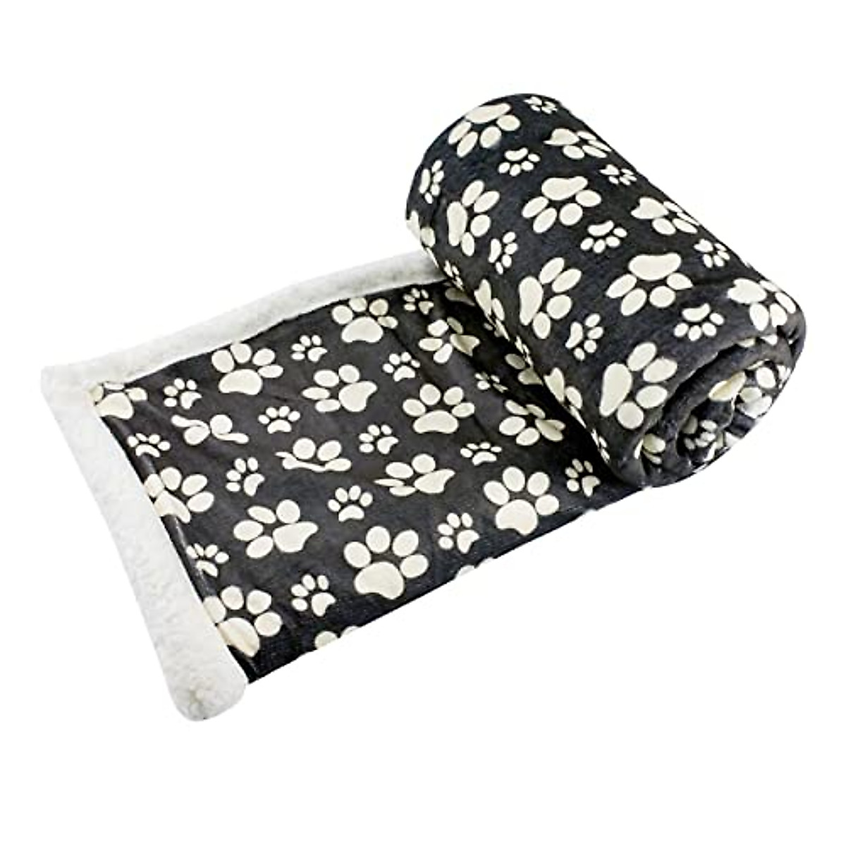 long rich Printed Dog paw Flannel Reverse to Sherpa Throw Blanket, Gray, by Happycare Textiles
