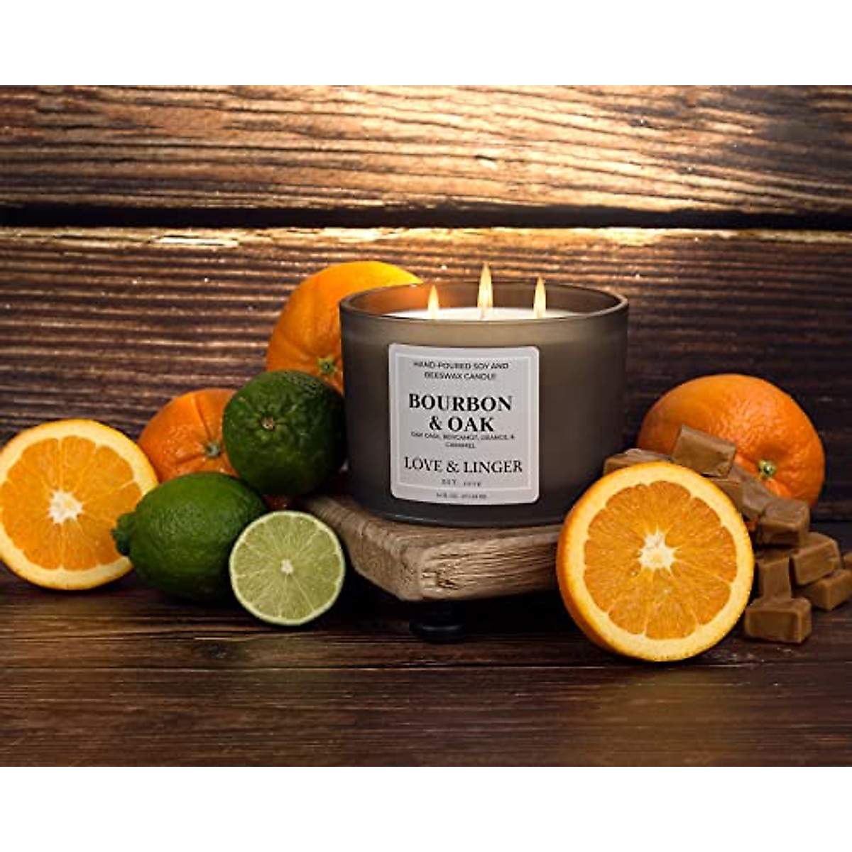 Bourbon Scented Candle | Candles for Men | Masculine Candles | Luxury Soy & Beeswax Candles for Home | 16 oz. Large Jar 3 Wick Candle | Mens Candle | Gift for Men