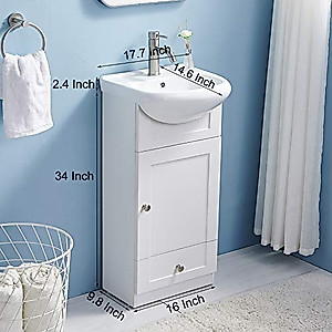 Wenore Home 18 Inch Modern White Bathroom Vanity Set Small Bathroom Vanity,Bath Vanity with Ceramic Sink Single Bathroom Vanity Cabinet for Small Space,Bathroom Vanity and Sink Combo,1 Door 1 Drawer