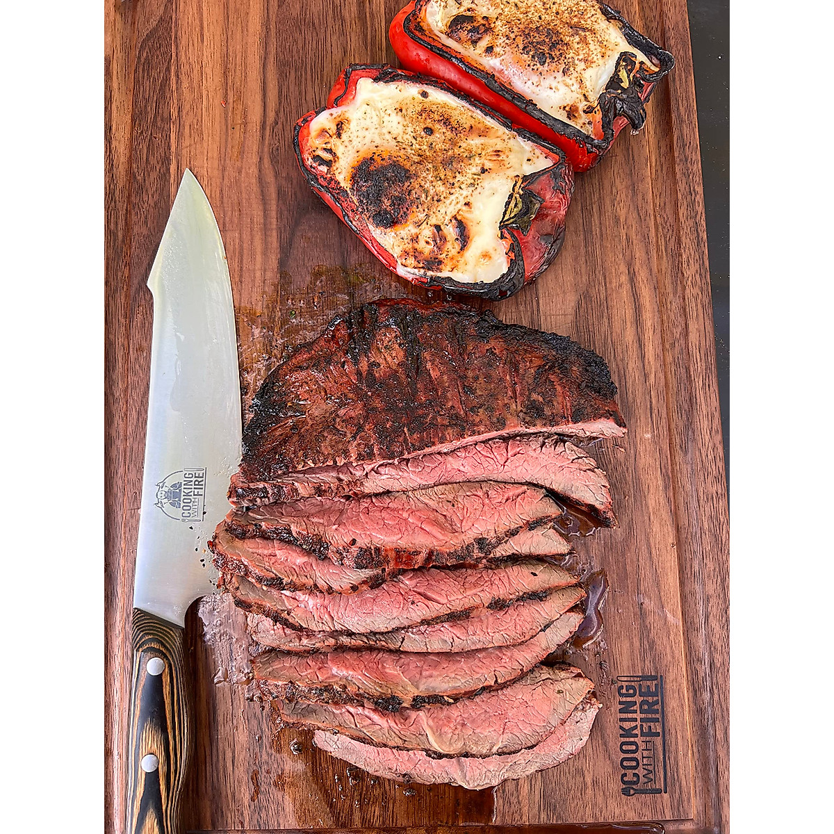 Miguel Raya's COOKING WITH FIRE 8 Inch Chef's Knife High Carbon 7Cr17MoV Stainless Steel With Pakkawood Handle Multipurpose Chef Knives For Home Kitchen, Camping and Outdoor BBQ