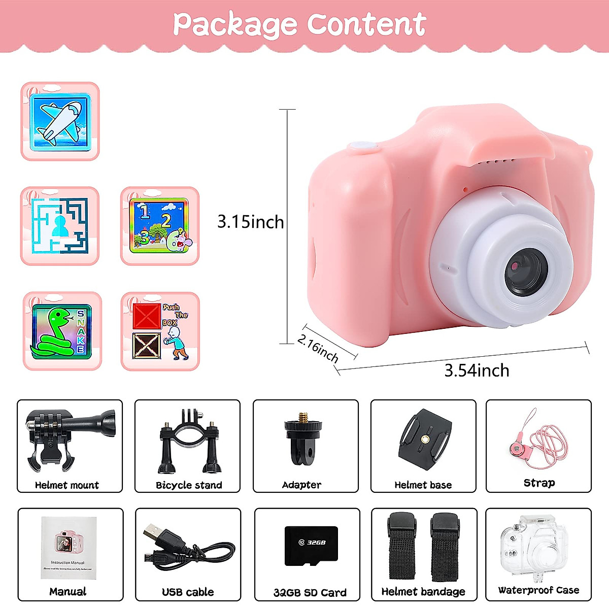 FKATEEN Kids Camera Underwater Waterproof Digital Camera for Kids 2 Inch IPS Screen 1080P HD Kids Video Action Camera for 3 4 5 6 7 8 9 10 Year Old Girls Boys Thanksgiving Christmas Birthday Gift