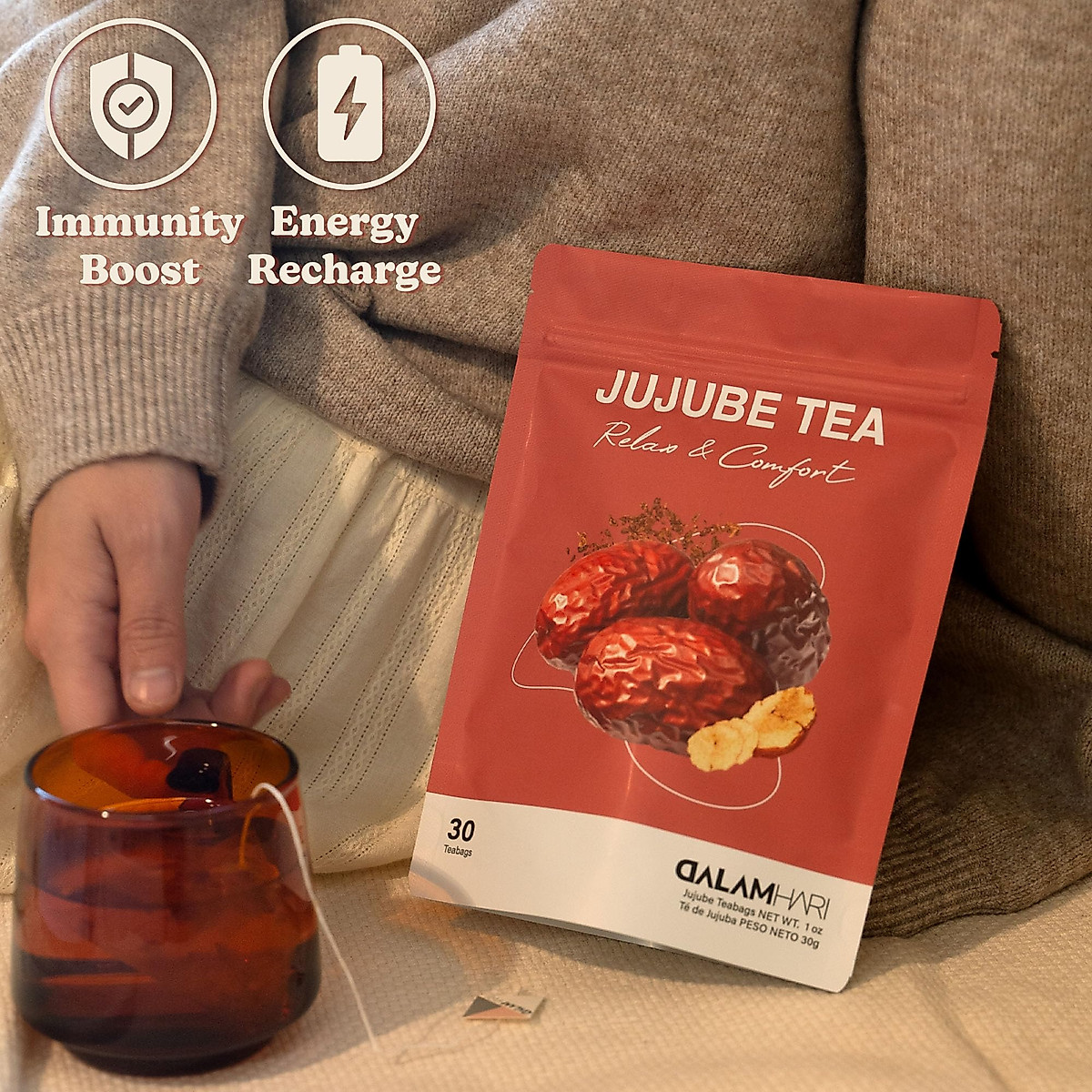 DALAMHARI Jujube Tea 30T | Sleepytime Tea Smooth Move Tea Bags Medjool Dates Pitted Dates Date Sugar Free Te Divina Chupa Panza Tea Pinalim Tea Throat Coat Tea Decaf Tea Bags