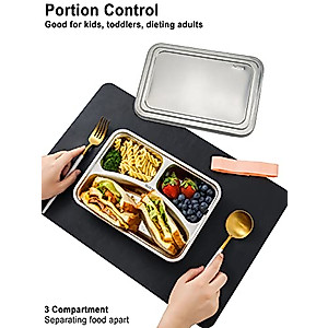 VENTION Stainless Steel Kids Plates with Lids, Divided Plates for Kids, 3 Compartment Kids and Toddler Plates, 2 Pack
