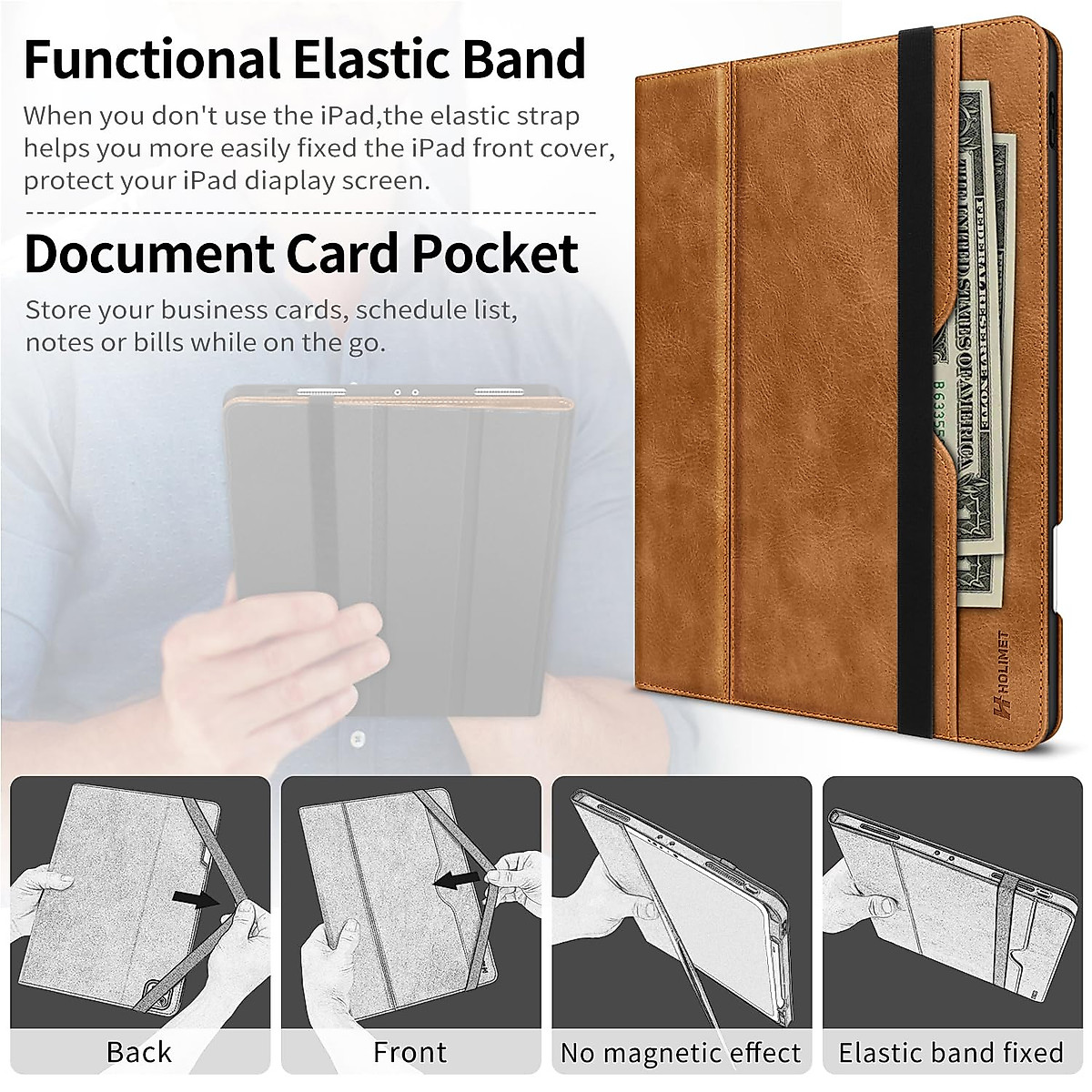 H HOLIMET Case for iPad Pro 12.9 2022 6th/5th/4th/3rd Generation 2021 2020 2018 with Pencil Holder Pocket Soft TPU Back Shockproof, Auto Sleep/Wake, Vegan Leather