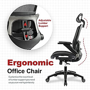 Office Chair Ergonomic Mesh Chair High Back Computer Desk Chair with 3D Armrest Adjustable Lumbar Support and Headrest Receling Chair, Black
