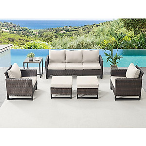 HUMMUH Patio Chairs Set of 2 PE Wicker Outdoor Dining Chairs High Back Deep Seating Porch Chairs with 4inch Seat Cushions