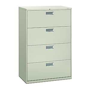 HON Brigade 600 Series Lateral File, 4 Legal/Letter-Size File Drawers, Light Gray, 36" X 18" X 52.5"