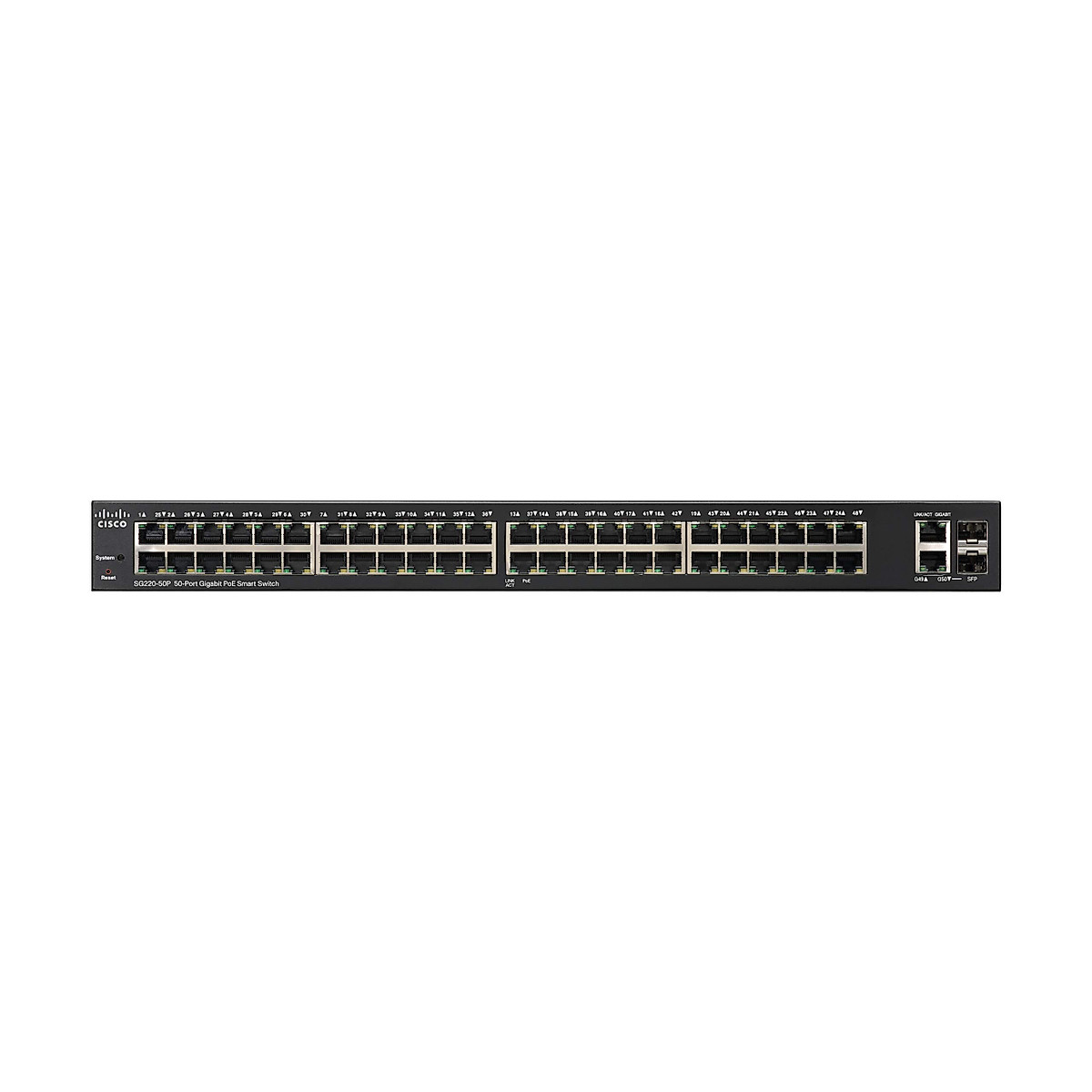 Cisco SG220-50P Smart Switch | 50 Gigabit Ethernet (GbE) Ports | 2 Gigabit Ethernet Combo | 375W PoE | Limited Lifetime Protection (SG220-50P-K9-NA)
