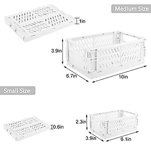 Weraher Plastic Storage Baskets for Desk Organizing, Office Drawer Organizer, 2 Medium+2 Small Durable Folding Storage Crate for Home Kitchen Classroom Office Bedroom and Bathroom Storage (White)