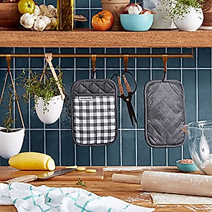 KitchenAid Gingham Pot Holder 2-Pack Set, Charcoal Grey, 7"x10"