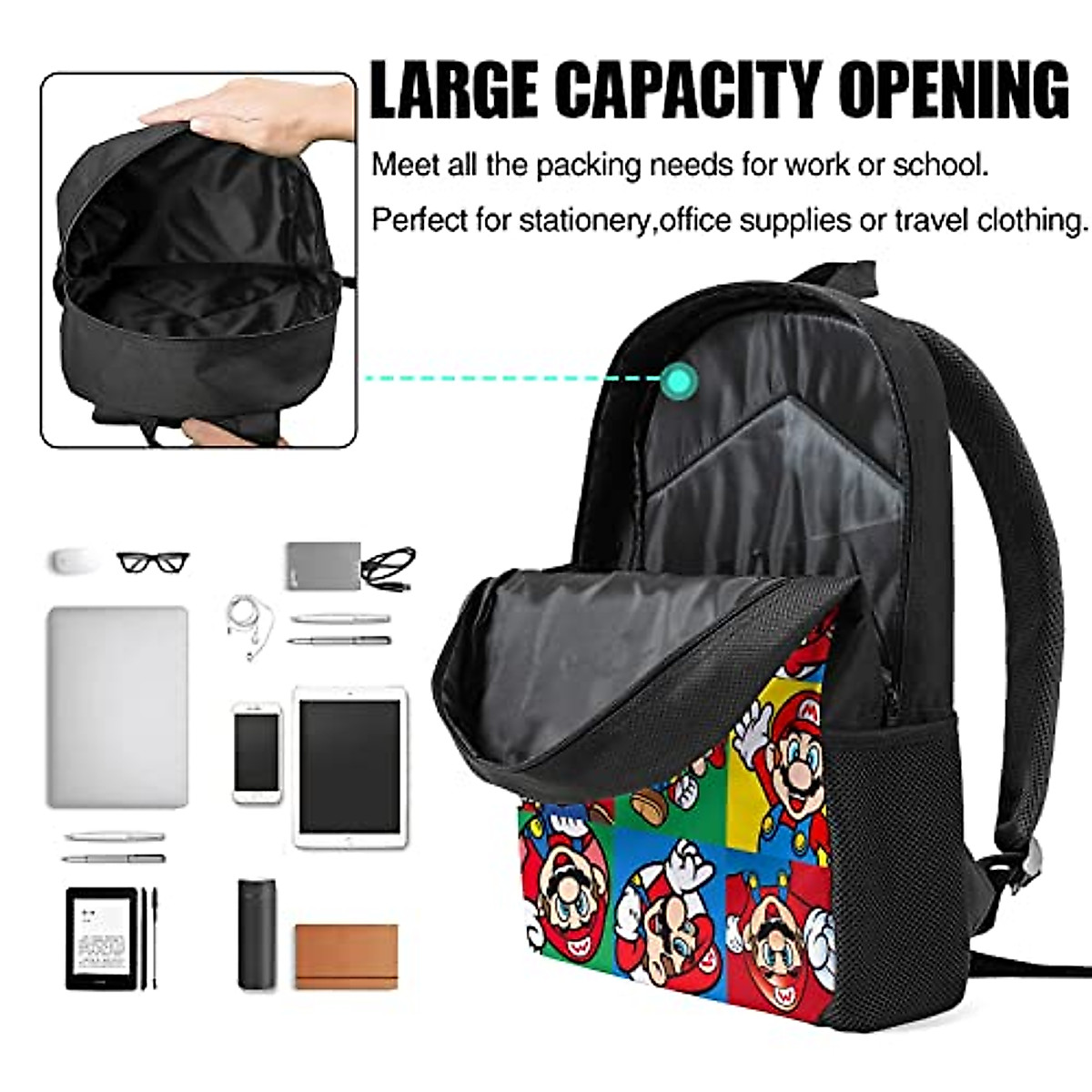 Caupzok Anime Backpack, Unisex Adult Adjustable Shoulders Bookbag Casual Laptop Backpack Cartoon Bag, Travel Hiking Outdoor Backpack