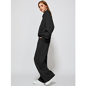 Casly Lamiit Lounge Sets for Women Trendy Half Zip Sweatshirt Wide Leg Sweatpants Lounge Matching Set Tracksuit Sweatsuit 2024 Fall Winter Clothes Set 2 Piece Outfits Black L