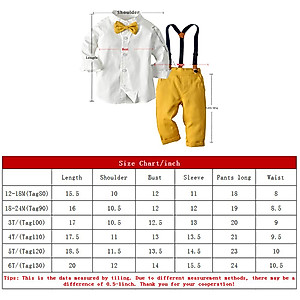 Joycebaby Toddler Boys Long Sleeve Gentleman Bowtie Overalls Outfit Suits Set(100/2-3Y, Yellow)