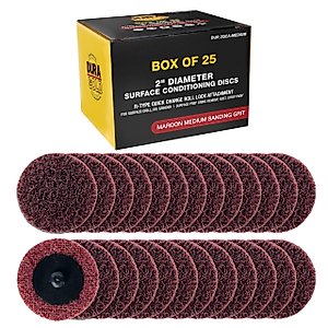 Dura-Gold 2" Diameter Surface Conditioning Discs Maroon Medium Sanding Grit (Box of 25) - R-Type Quick Change Roll Lock Connection