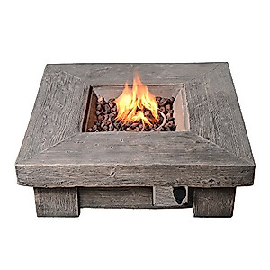Teamson Home Square Wood Look Propane Gas Fire Pit Fire Table with ETL Certification, PVC Cover and Lava Rocks for Outdoor Patio Garden Backyard Decking Décor, 40,000 BTU, 35 inch Length, Gray
