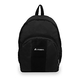 Everest Luggage Backpack with Front and Side Pockets, Black, Large
