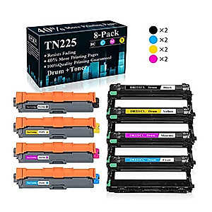 8-Pack (4Drum+4Toner) DR221CL Drum Unit TN225 Toner Cartridge Replacement for Brother HL-3140CW 3150CDN 3170CDW 3180CDW 9130CW 9140CDN 9330CDW 9340CDW 9015CDW 9020CDN Printer