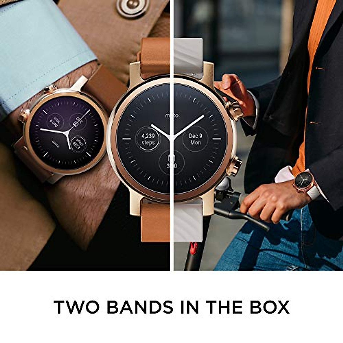 Moto 360 3rd Gen 2020 - Wear OS by Google - Touch Screen - Luxury Stainless Steel Smartwatch - Genuine Leather and High-Impact Sports Bands - Champagne Gold