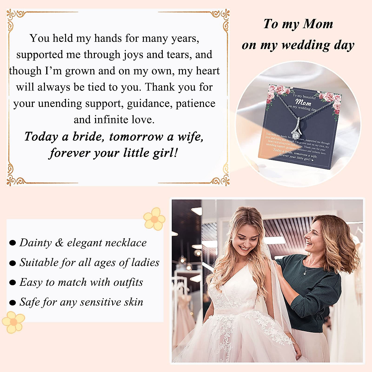 UPROMI Mother of The Bride Gifts from Daughter, Wedding Gifts for Mom Mother of The Bride Jewelry Silver Dainty Necklace for Mom Gifts from Bride