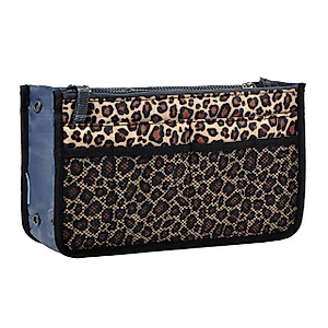 Vercord Purse Organizer Insert for Handbags Bag Organizers Inside Tote Pocketbook Women Nurse Nylon 13 Pockets Leopard Medium