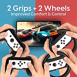 TalkWorks Super Combo Pack Accessories for Nintendo Switch OLED - 2 Grips, 2 Wheel Controller Grips, 2 Game Card Holders, 1 Charging Dock, Thumb Grips, USB-C Cable, Universal Stand, Screen Protector