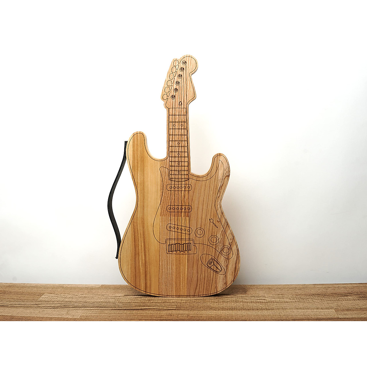 Guitar shaped cutting board wood for kitchen, Wooden serving platter charcuterie cheese board, Guitar accessories gifts, Ashwood Butcher Block, Unique guitar body music lover gift for men