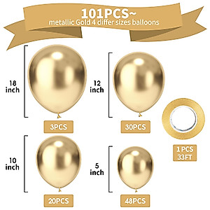 TRYNBOOB Gold Metallic Chrome Latex Balloon Arch Garland Kit, 101PCS 18In 12In 10In 5In for Engagement, Wedding, Birthday, Gold Theme Anniversary Celebration Decoration