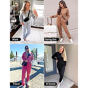 ZESICA Women's Long Sleeve Crop Top and Pants Pajama Sets 2 Piece Jogger Long Sleepwear Loungewear Pjs Sets,Yellow,Large